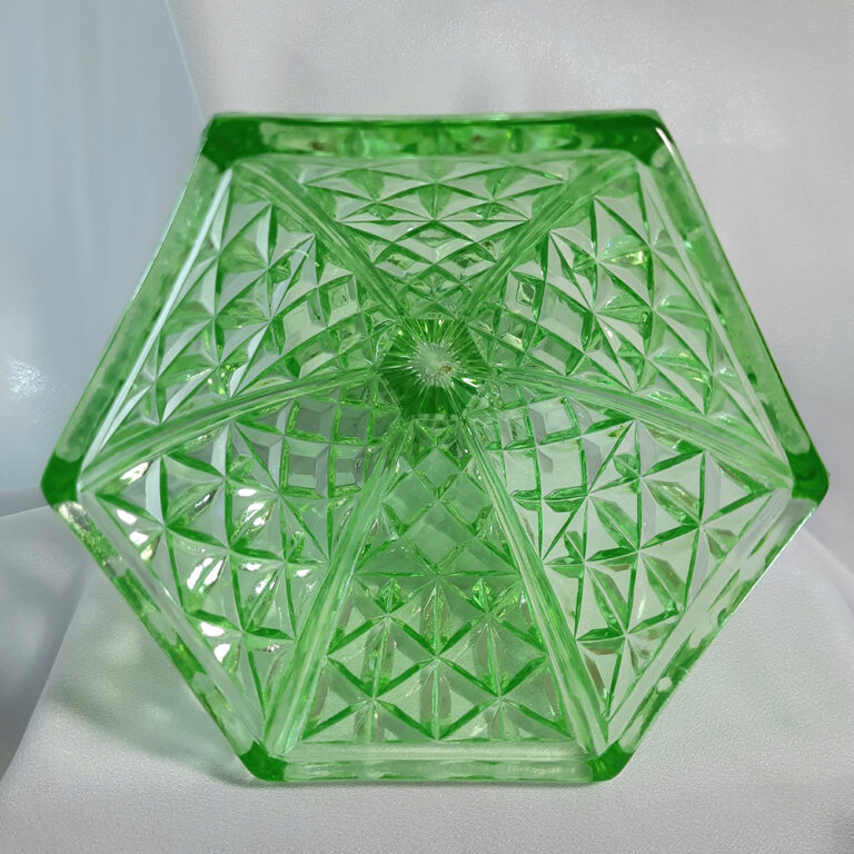 Hexagonal Green Depression Glass Vase