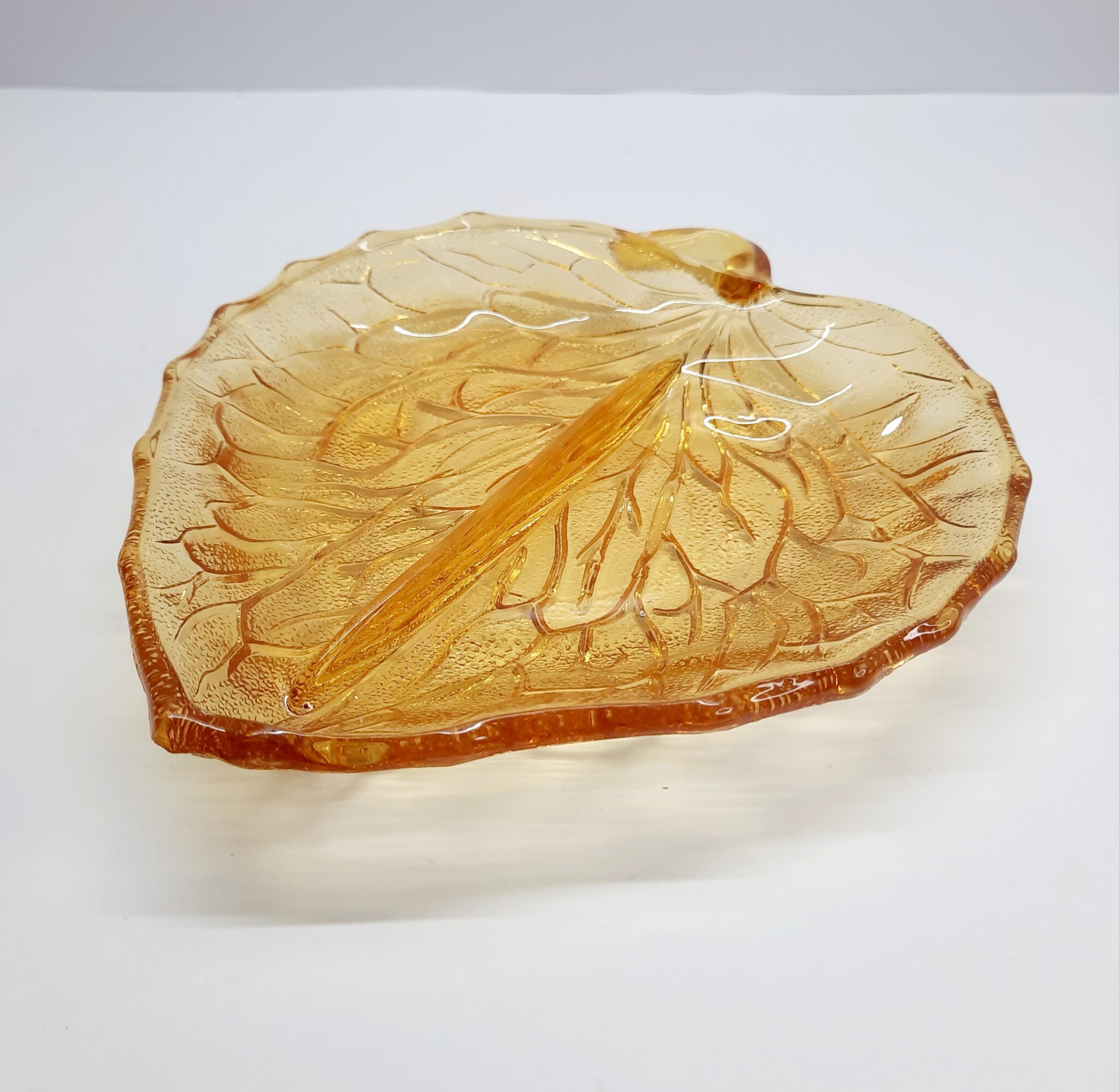 English Bagley Amber Divided Leaf Plate