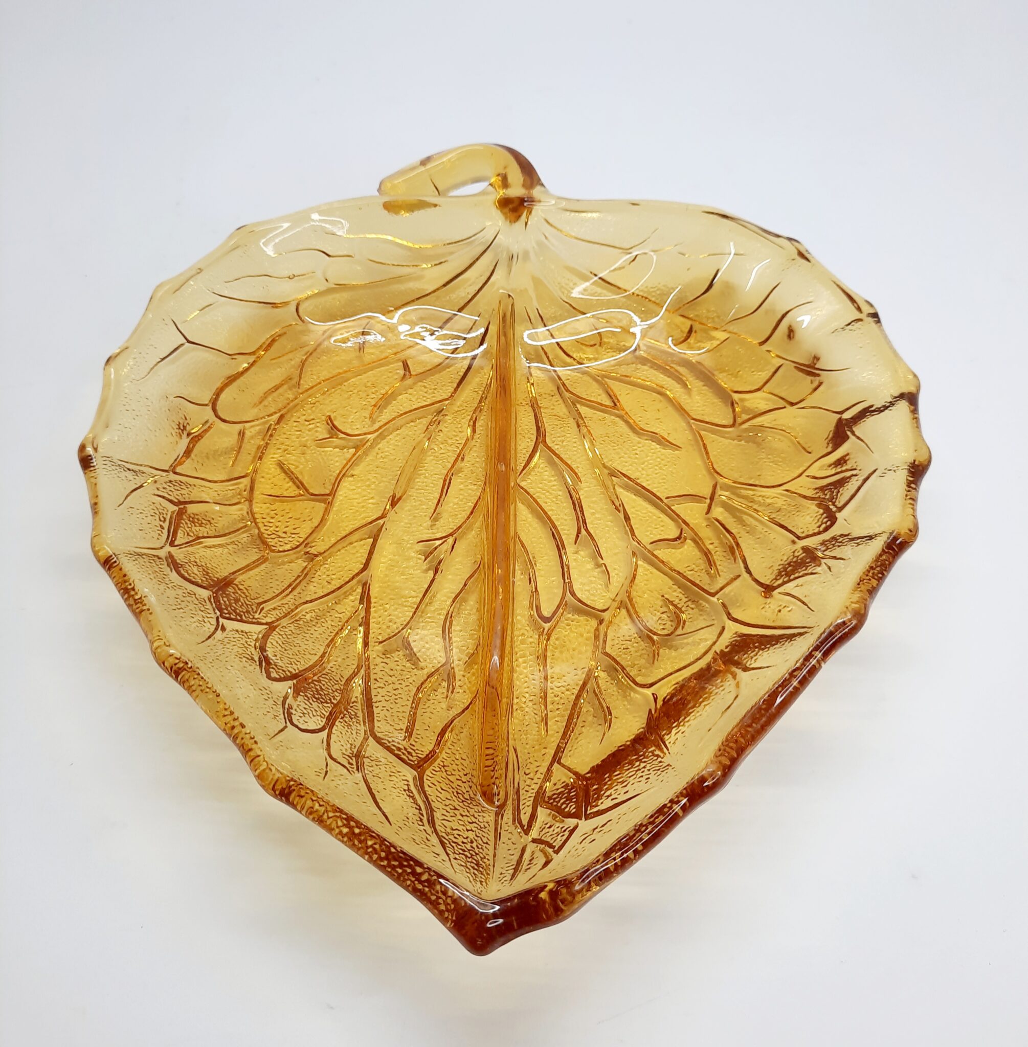 English Bagley Amber Divided Leaf Plate