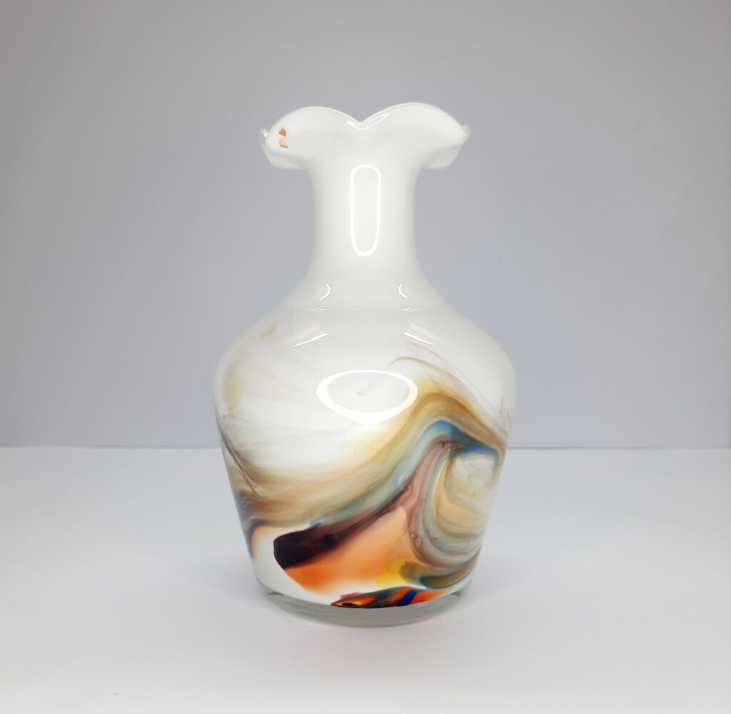 Pair of White Vases with Multi-Coloured Swirl Pattern